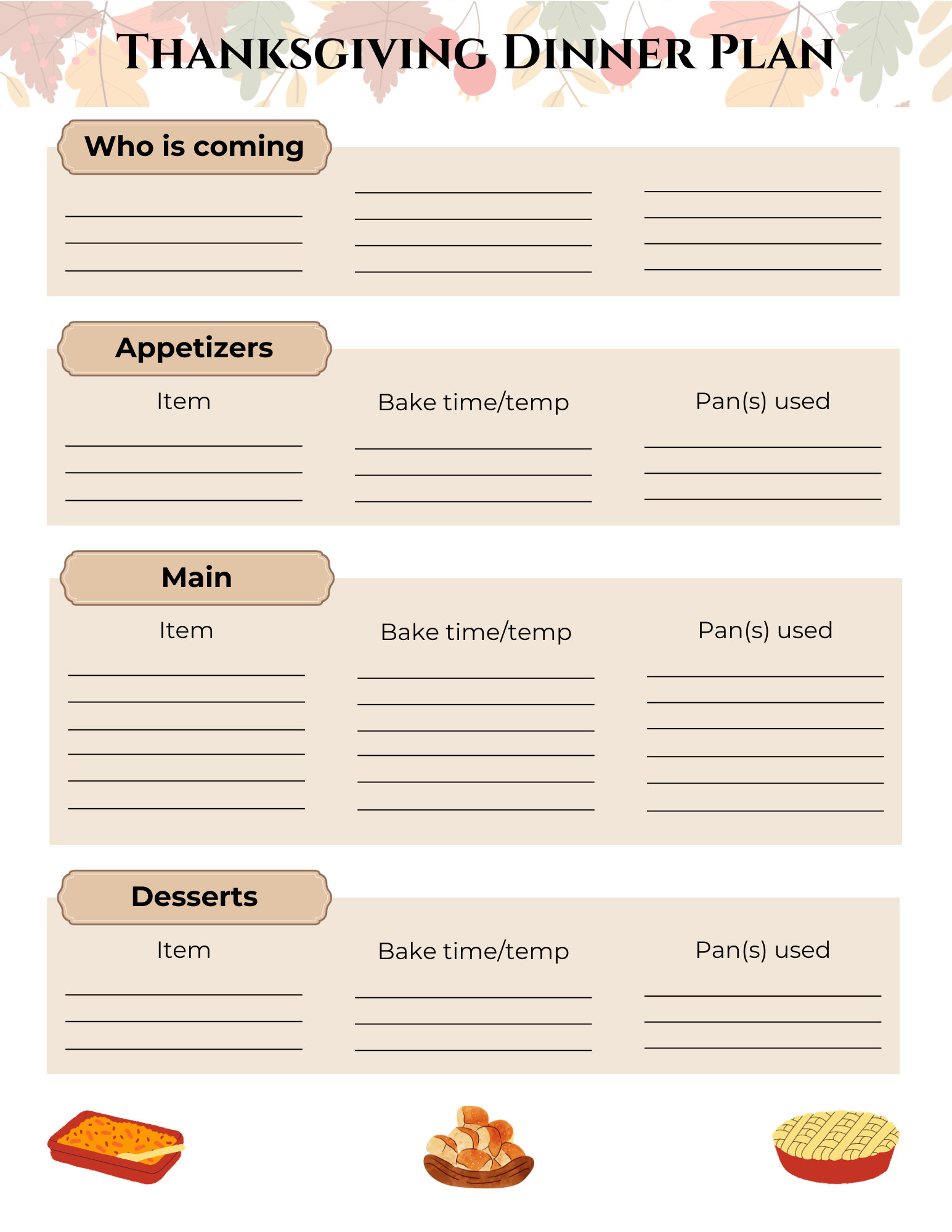 Thanksgiving Dinner Plan + Grocery List Printable (instant Download) - Etsy