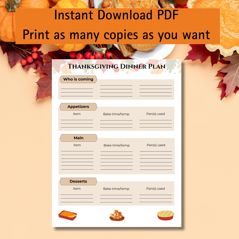 Thanksgiving Dinner Plan Printable (instant Download) - Etsy