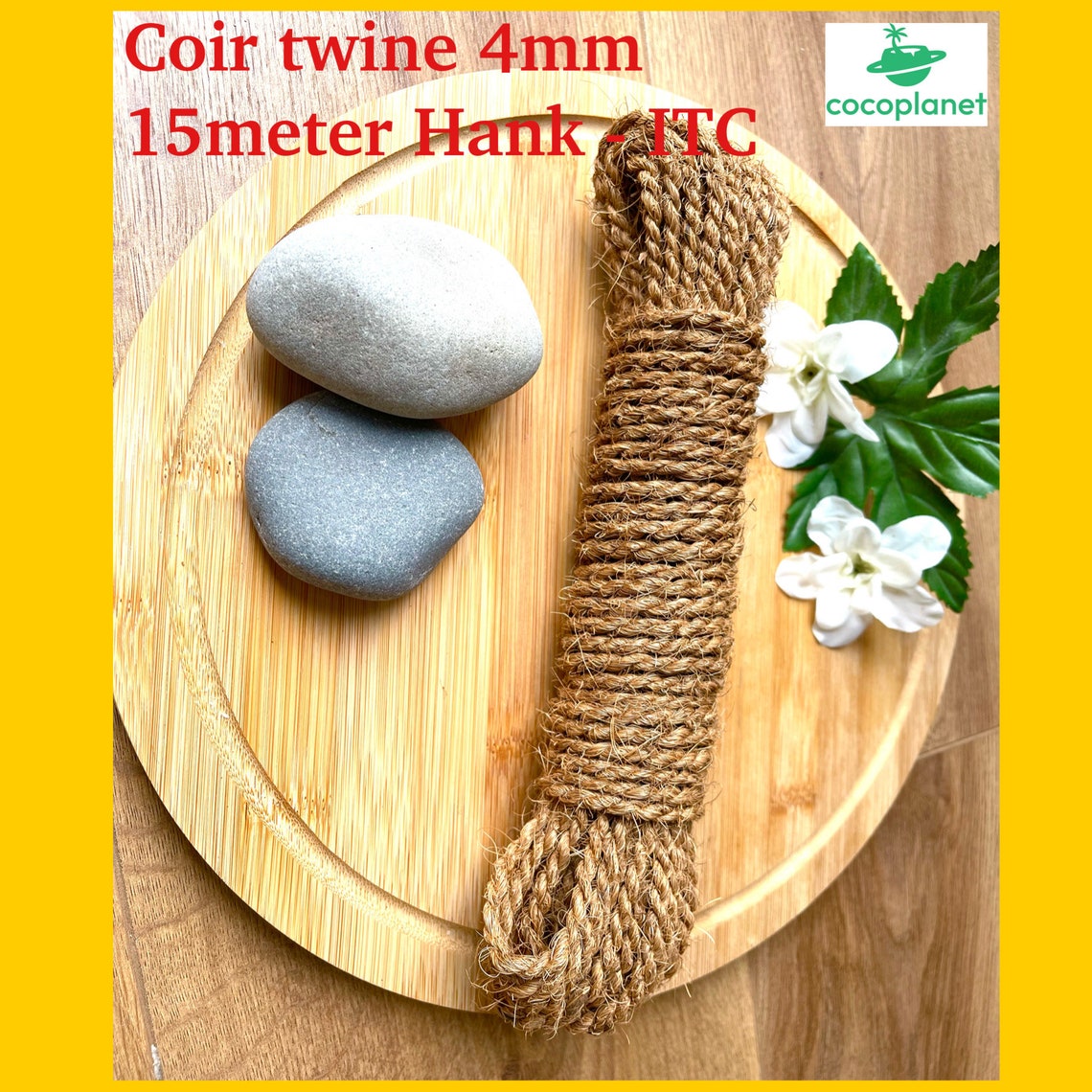 100% Natural Eco-friendly 15M Twisted Handmade Coconut Coir Fiber Ropes ...