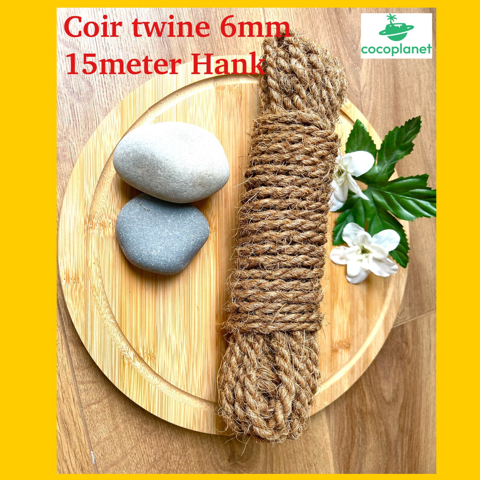 100% Natural Eco-friendly 15M Twisted Handmade Coconut Coir Fiber Ropes ...