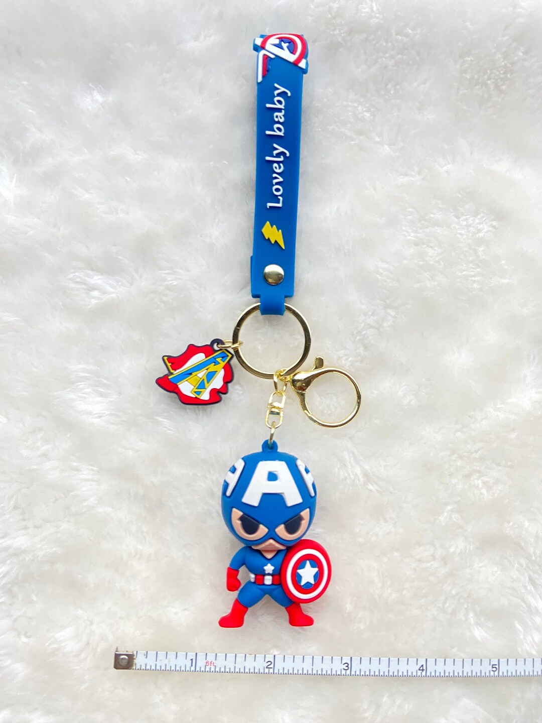 Captain America Blue Key Chain Avengers Symbol Charm Gold Chain Cute ...