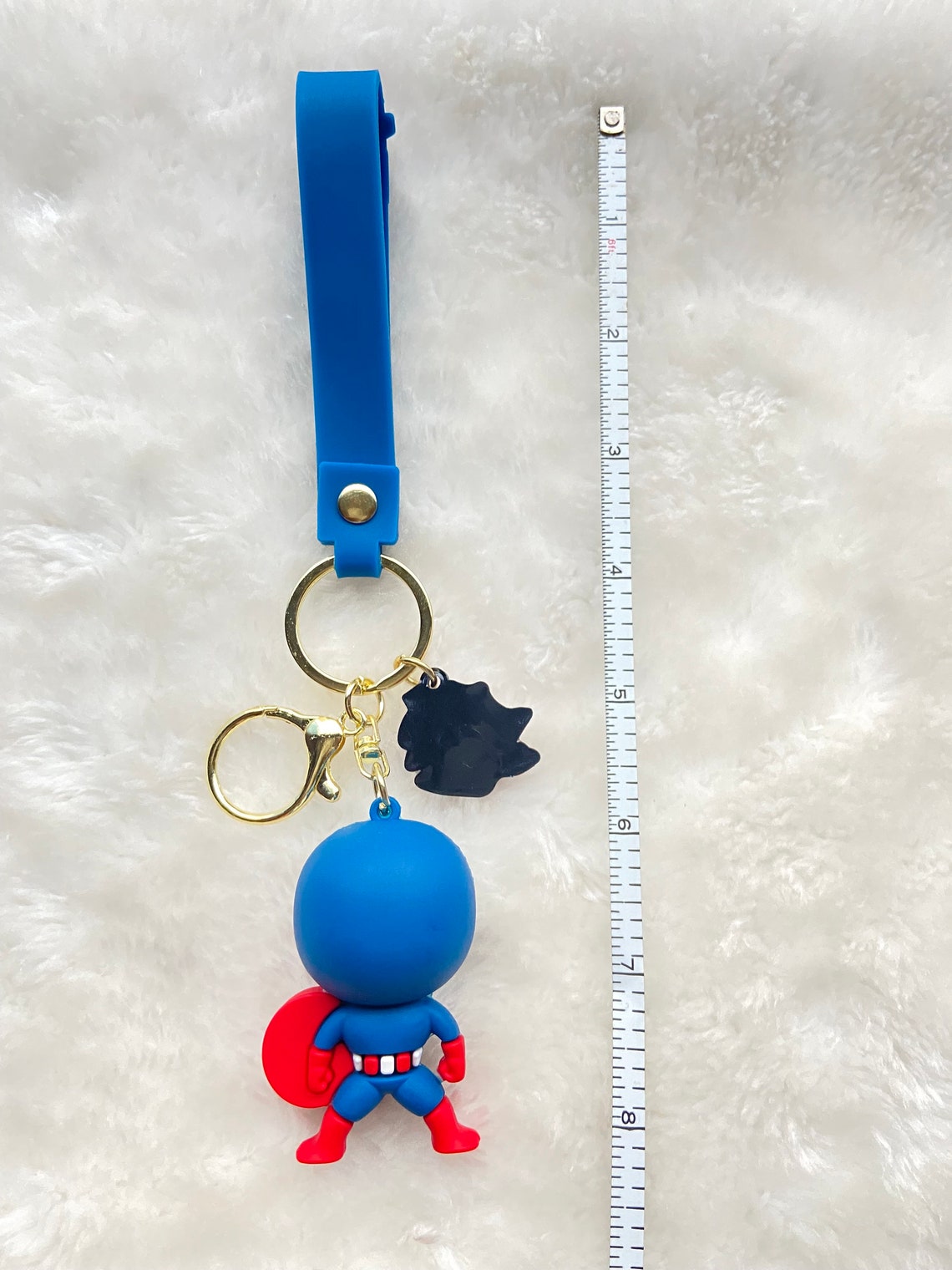 Captain America Blue Key Chain Avengers Symbol Charm Gold Chain Cute ...