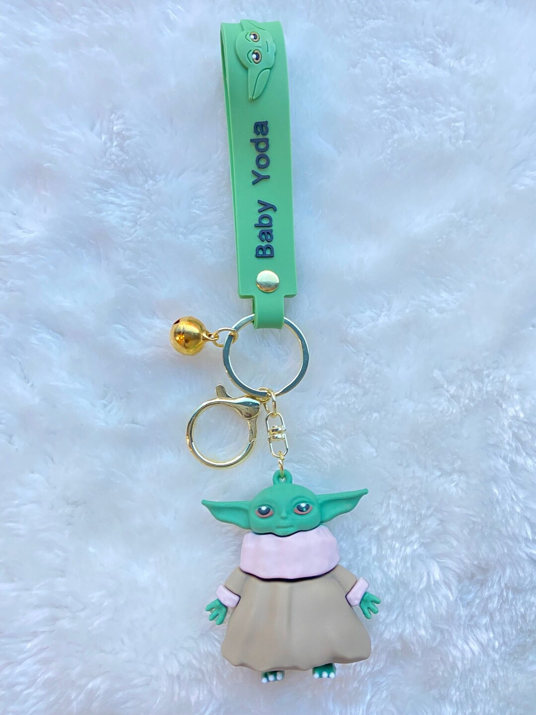 Baby Yoda Green Key Chain Bell Charm Gold Chain Robe Cute Bag Purse ...