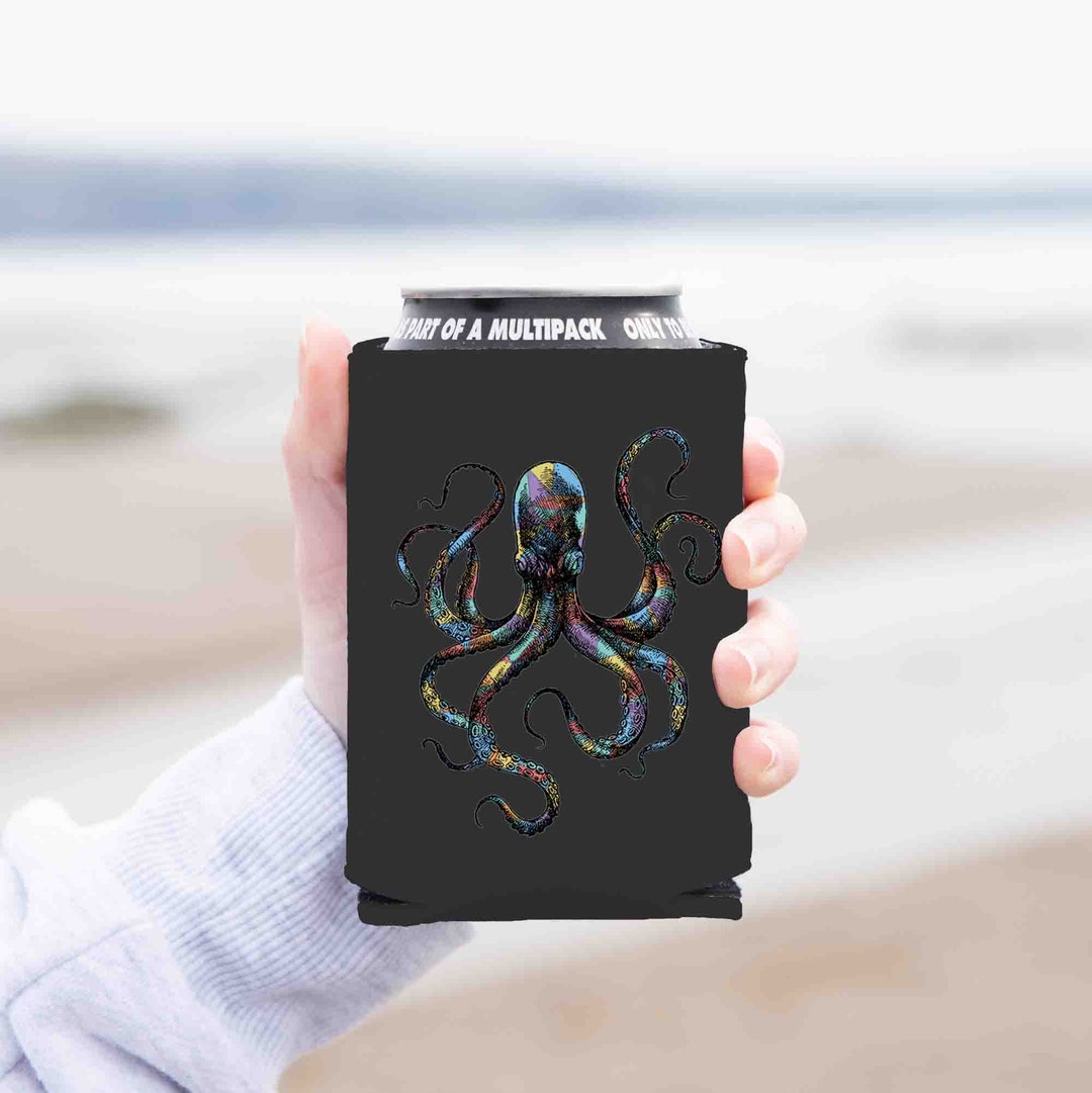 Octopus Cozie Hand Drawn Vintage Hipster Can Hugger Geometric Ocean ...