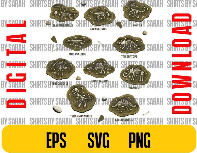 Dinosaur Fossil SVG Clipart: Dino Bones Design (digital Download - Etsy