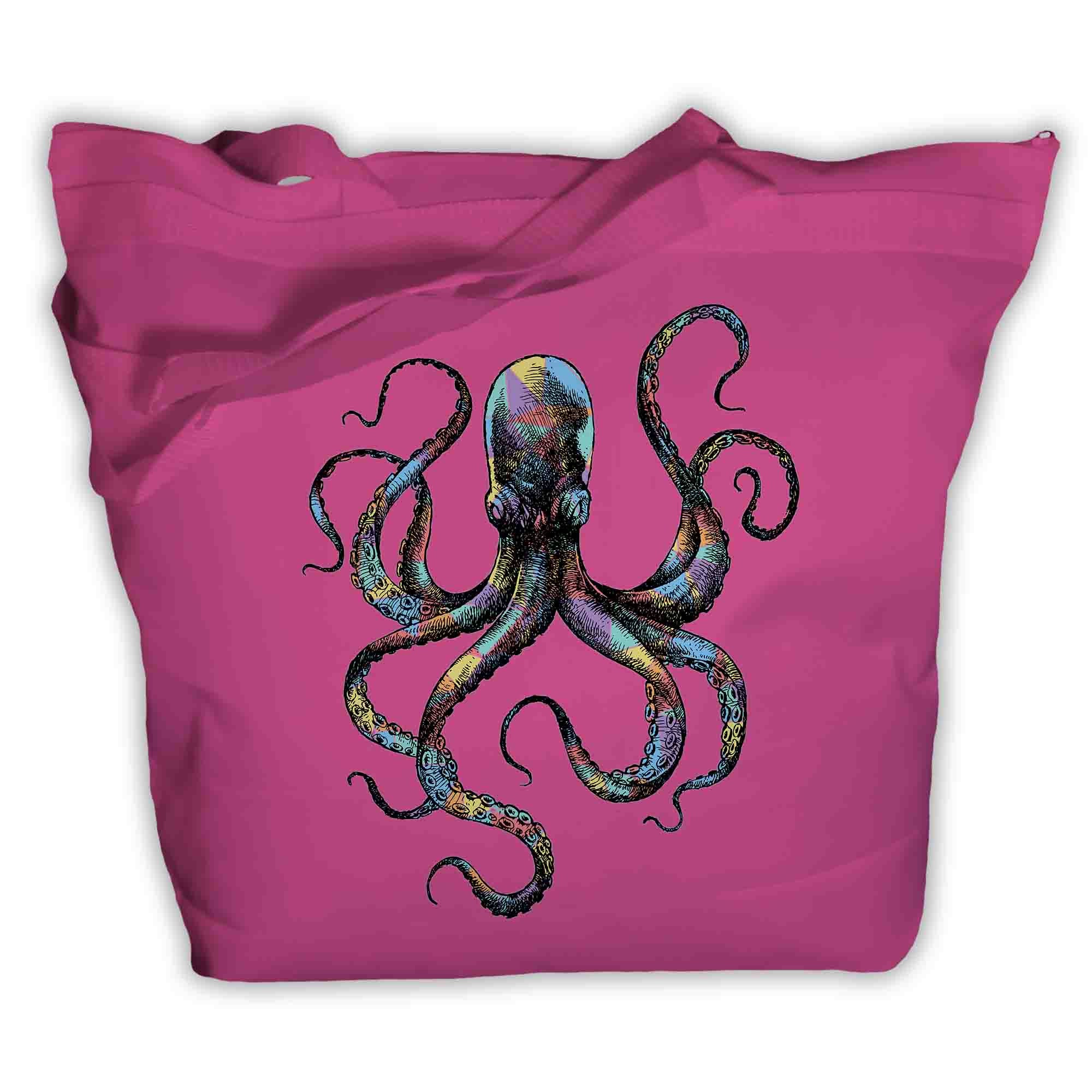 Octopus Tote Bag Hand Drawn Vintage Hipster Zip Top Octopus - Etsy