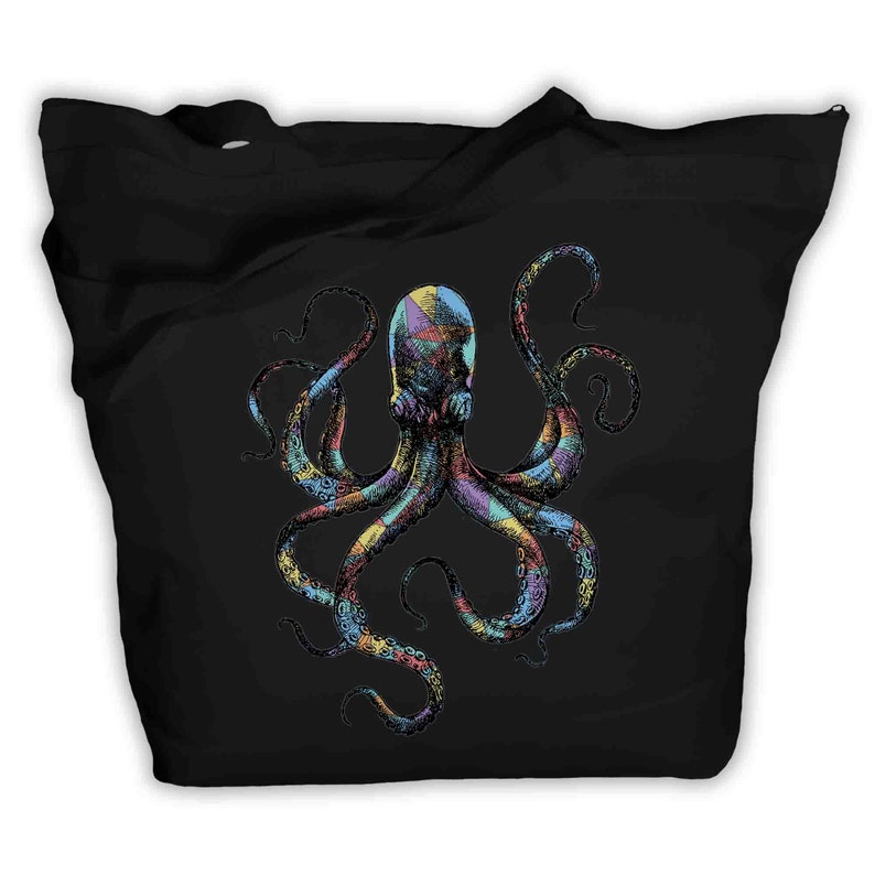 Octopus Tote Bag Hand Drawn Vintage Hipster Zip Top Octopus - Etsy