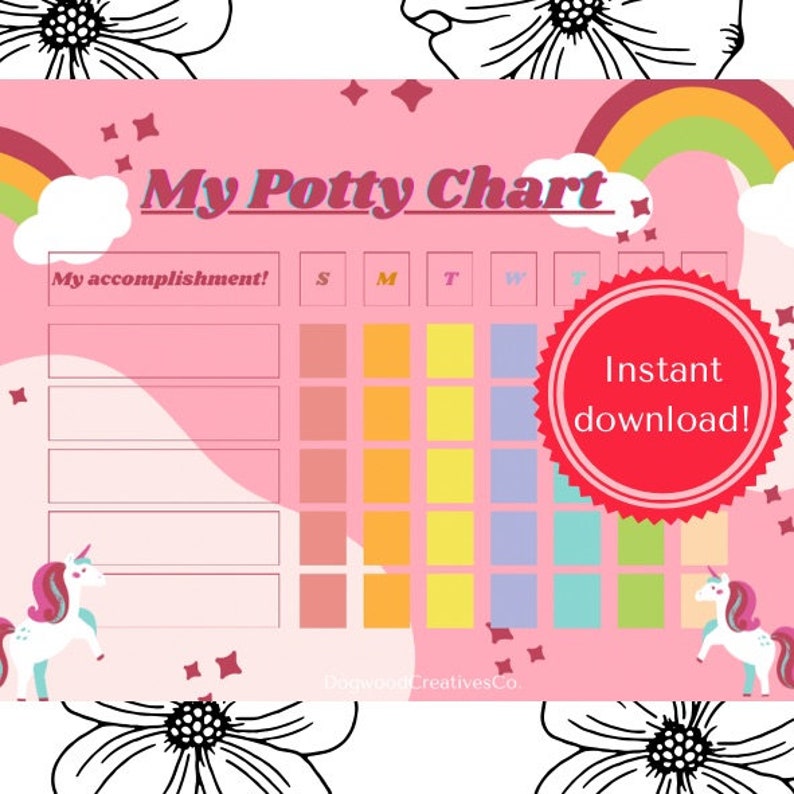 Unicorn / Rainbow / Potty Training Sticker Chart / Checklist Chart ...