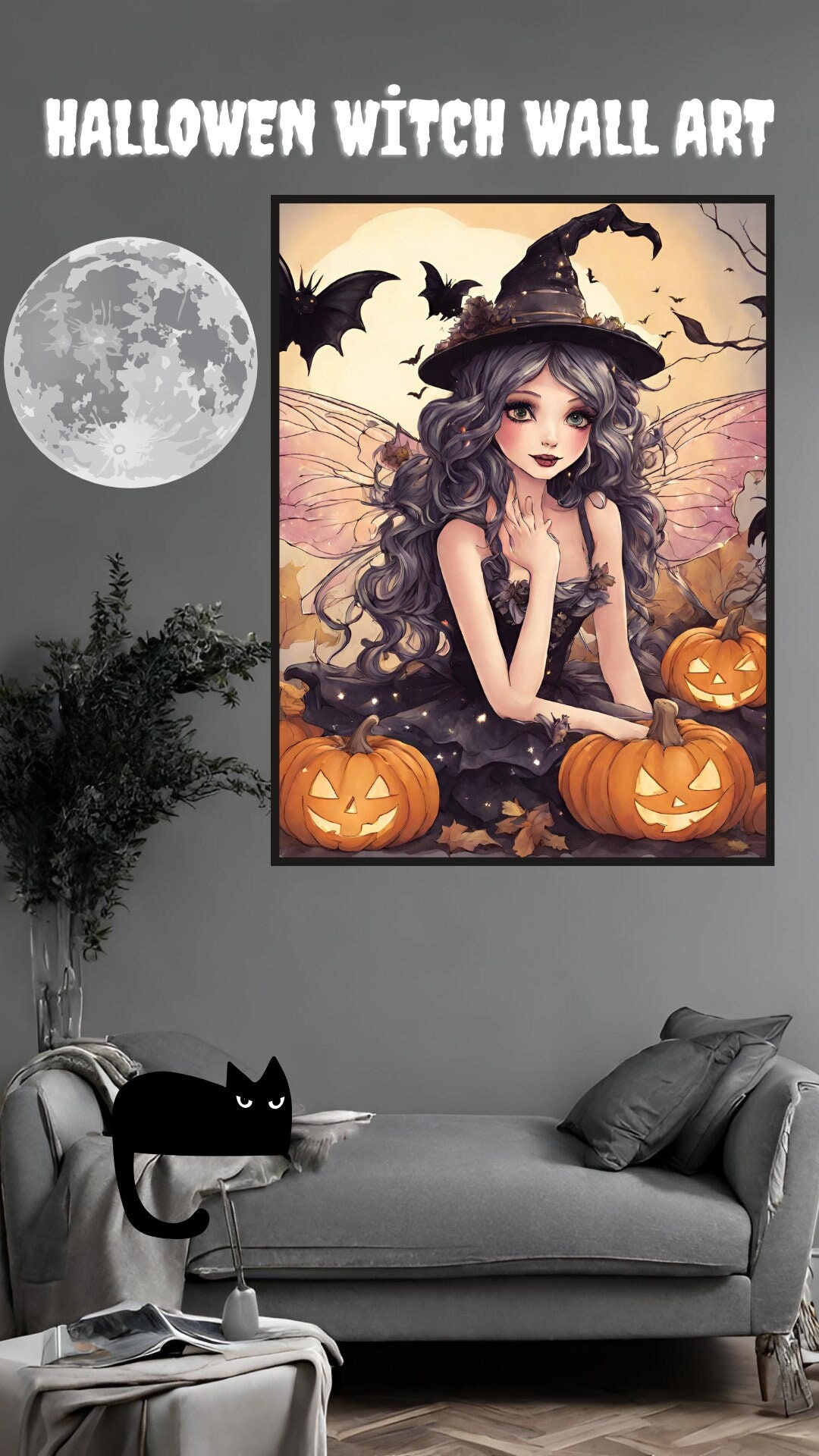 Witch and Hallowen Printable Digital Wallart and Wallpeper - Etsy