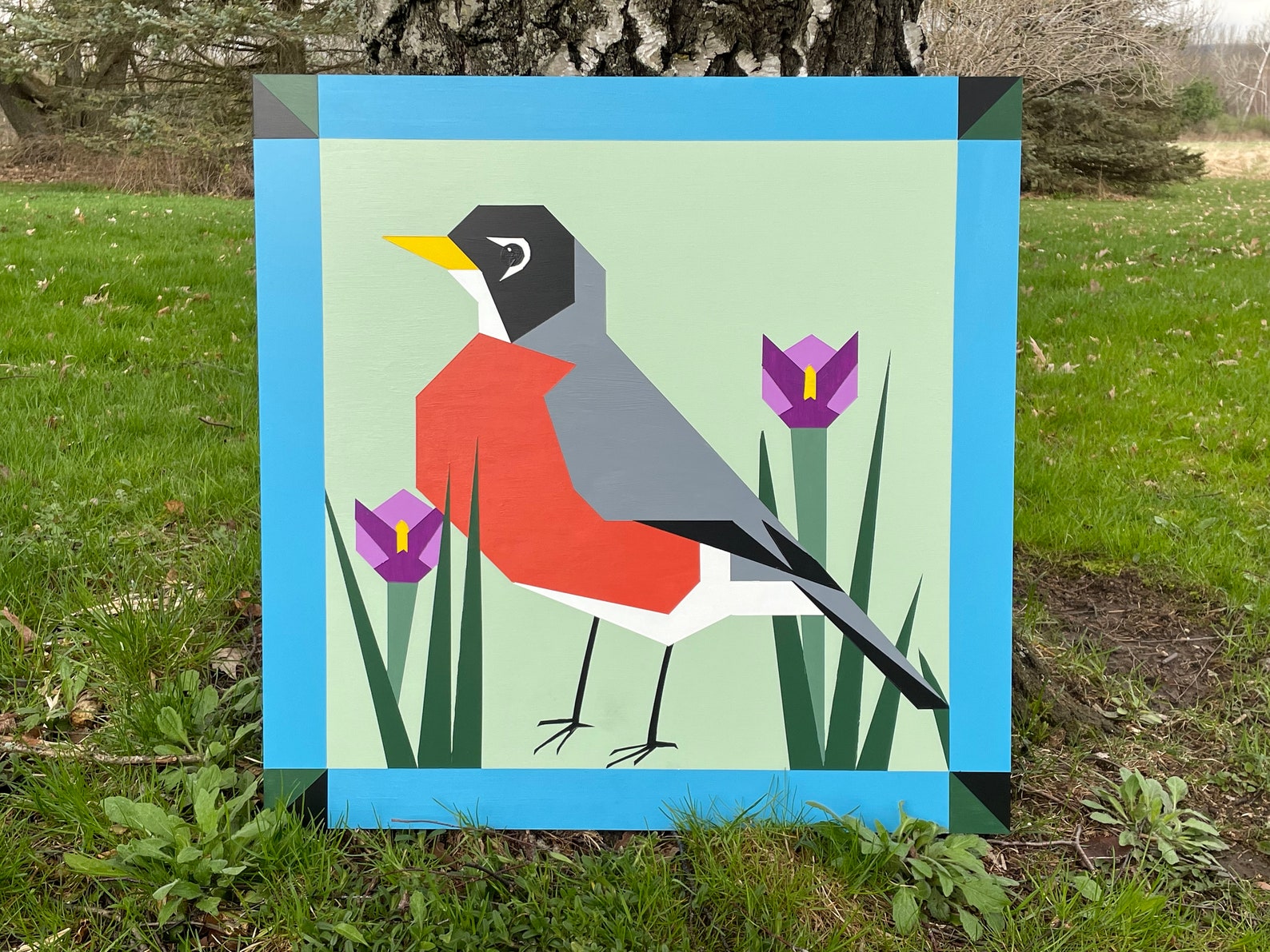 American Robin Barn Quilt 2x2 1X1 Aluminum Composite Hand Painted - Etsy