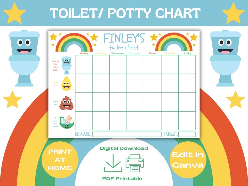 Kids Toddler Potty Reward Chart Printable Toilet Training - Etsy