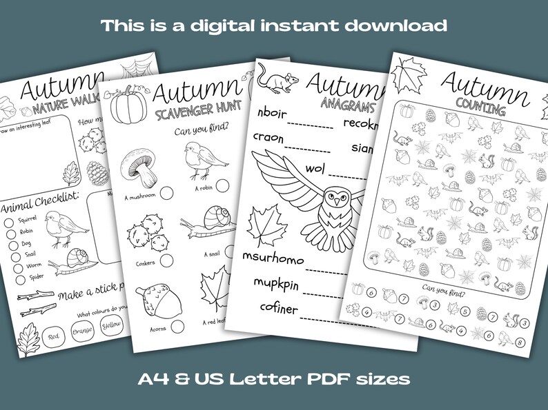 Printable Autumn Fall Activity Sheet Bundle for Kids Digital - Etsy