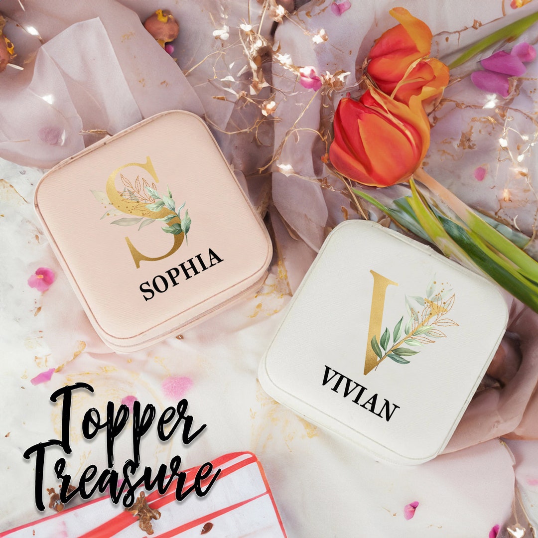 Custom Floral Jewelry Box With Name, Monogrammed Name Box, Leather ...