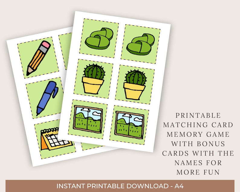 Printable Matching Cards Memory Game for Kids, Learning Toy for Adults ...