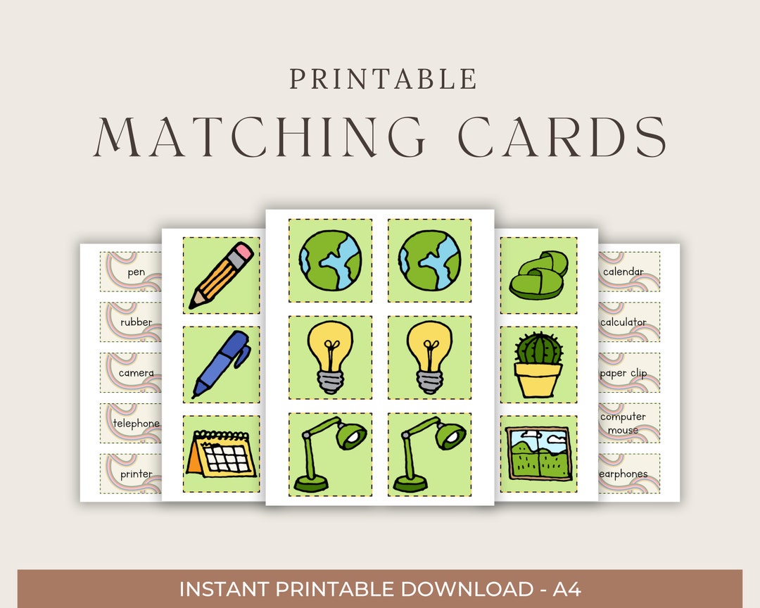Printable Matching Cards Memory Game for Kids, Learning Toy for Adults ...