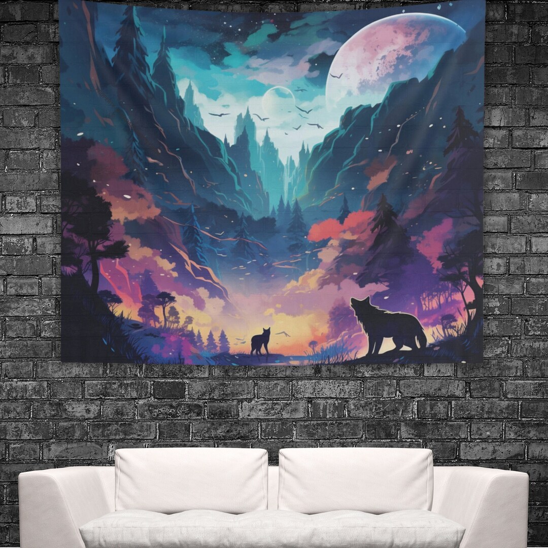 Colorful Wolf Tapestry Wall Decor Gift for Wolf Lover - Etsy