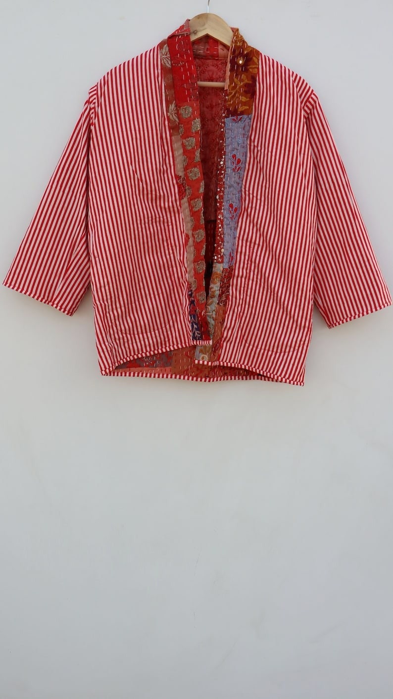 Block Print Kantha Robe, Kantha Jacket, Handmade Floral Print ...