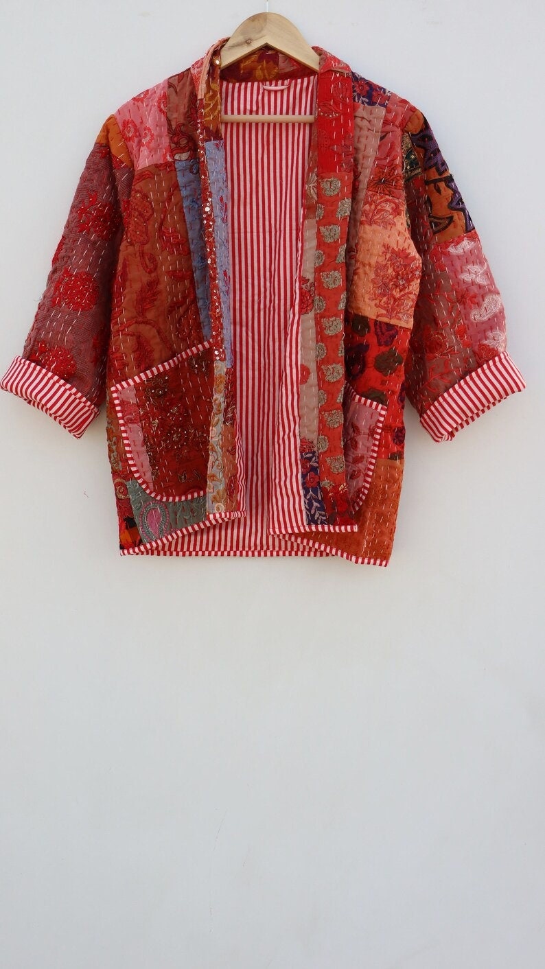 Block Print Kantha Robe, Kantha Jacket, Handmade Floral Print ...