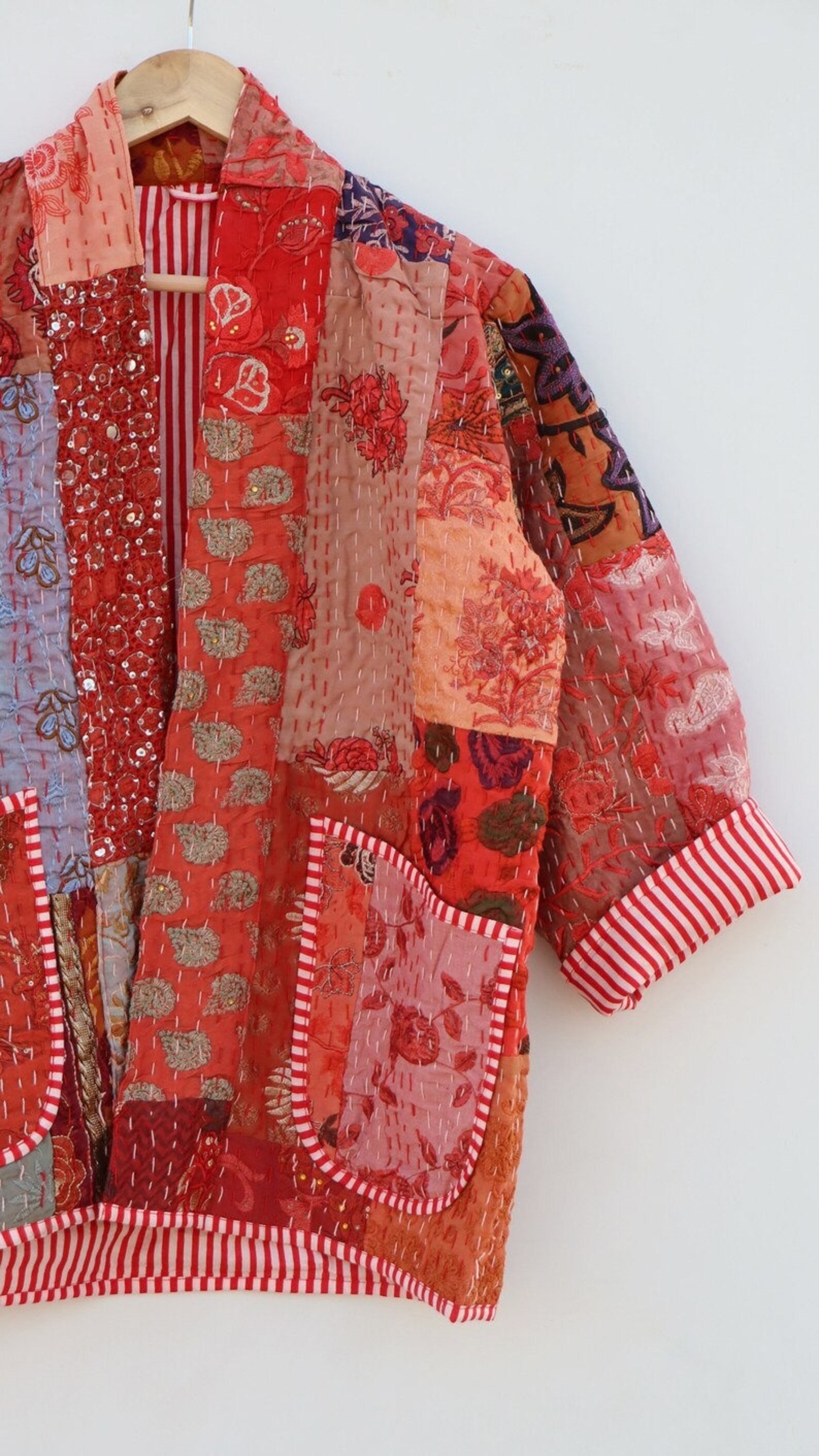 Block Print Kantha Robe, Kantha Jacket, Handmade Floral Print ...