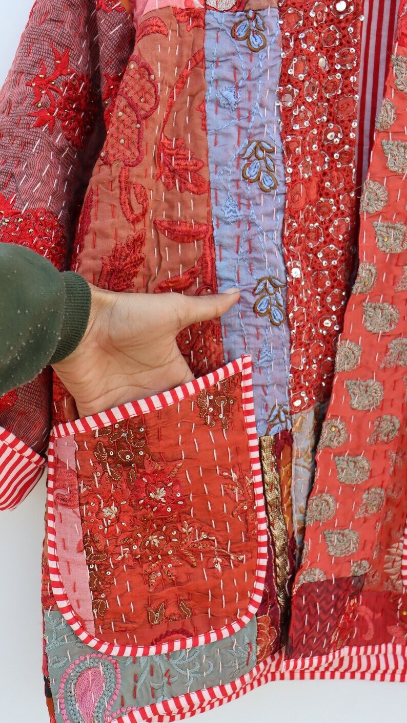 Block Print Kantha Robe, Kantha Jacket, Handmade Floral Print ...