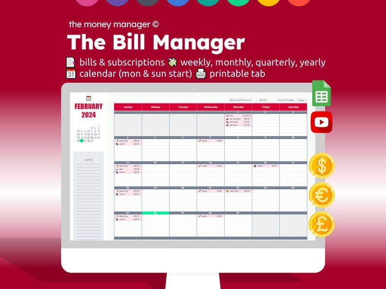 Bill Tracker | Subscription Tracker | Bill Calendar | Automated Monthly ...