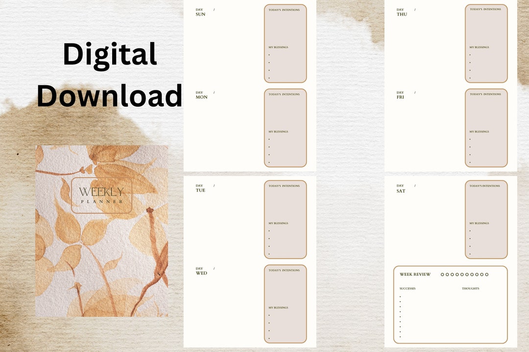 Yellow Leaves Printable Weekly Planner Minimalist Planner - Etsy