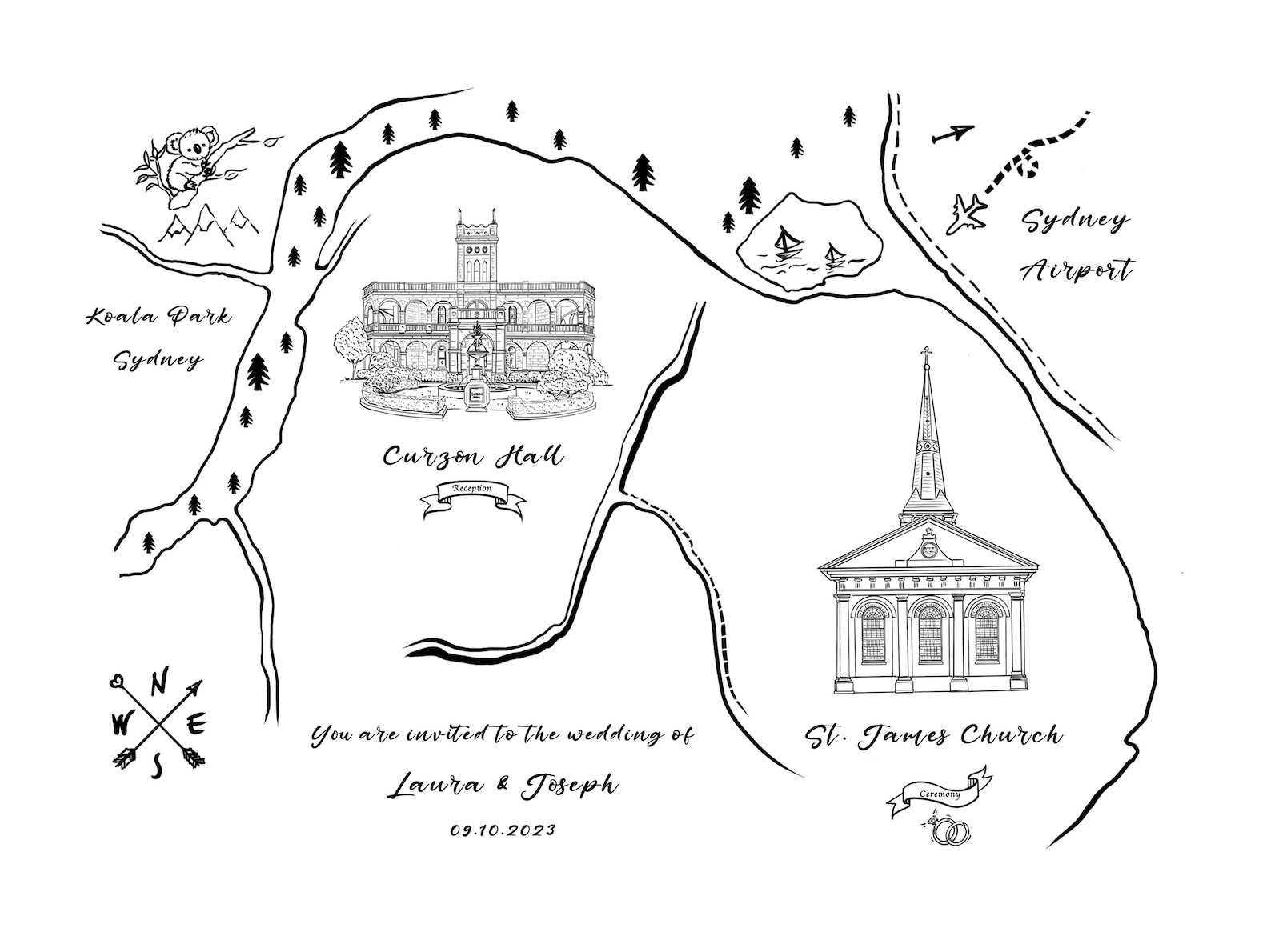 Custom Wedding Map Illustration - Etsy