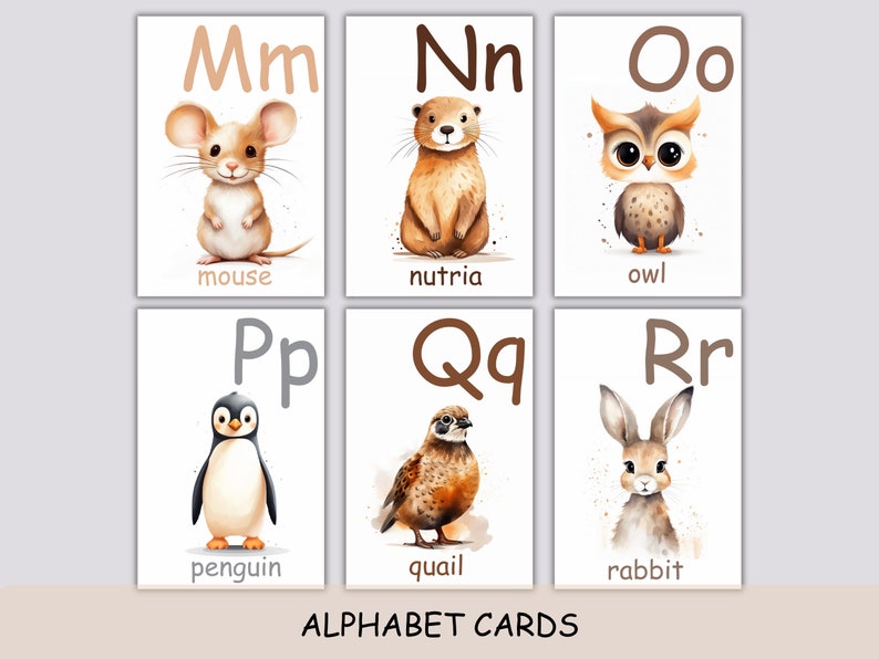 Alphabet Cards Printable, Animal Learning, Digital Download ...