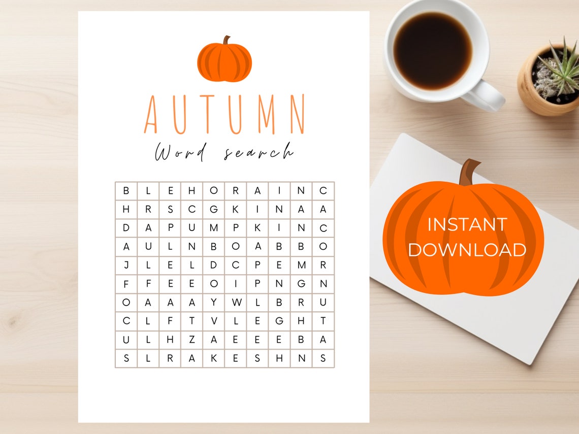 Autumn Word Search Printable, Fall Season Puzzle Game, Instant Download ...
