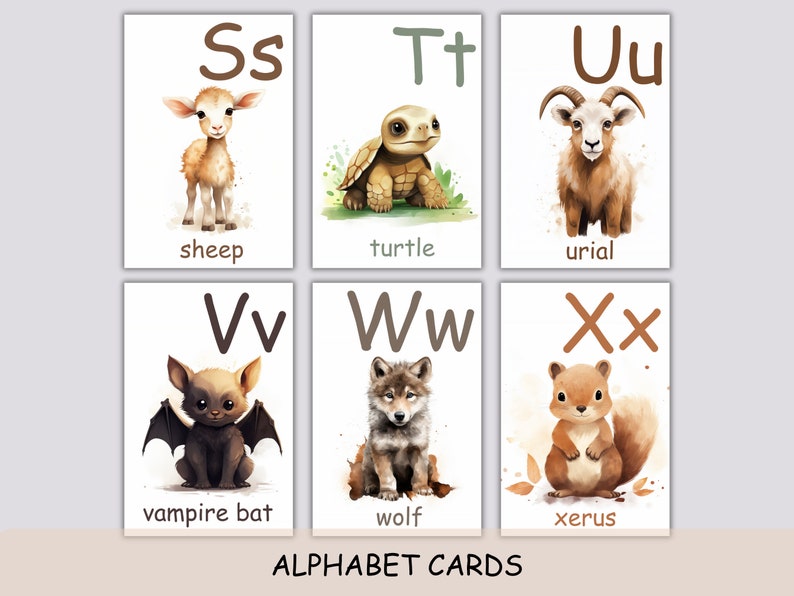 Alphabet Cards Printable, Animal Learning, Digital Download ...