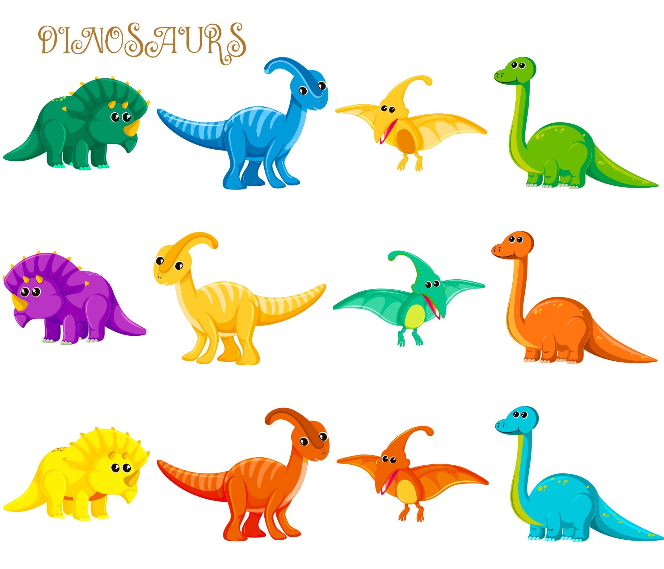 Dinosaur Clipart DINOSAURS Clipart and Digital Paper Set Cute Dinosaur ...