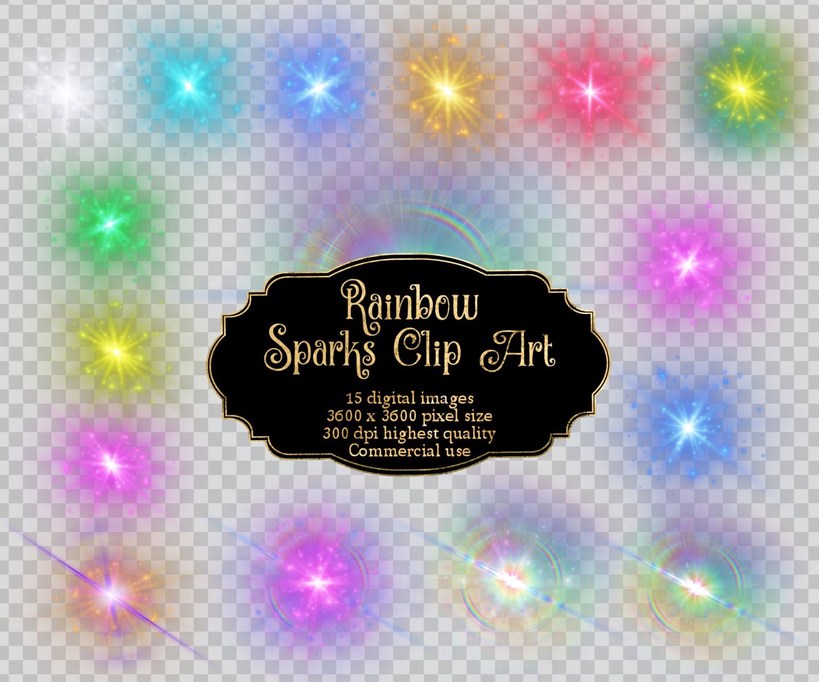 Rainbow Sparks Clipart, Abstract Light Effects Overlays in Digital PNG ...