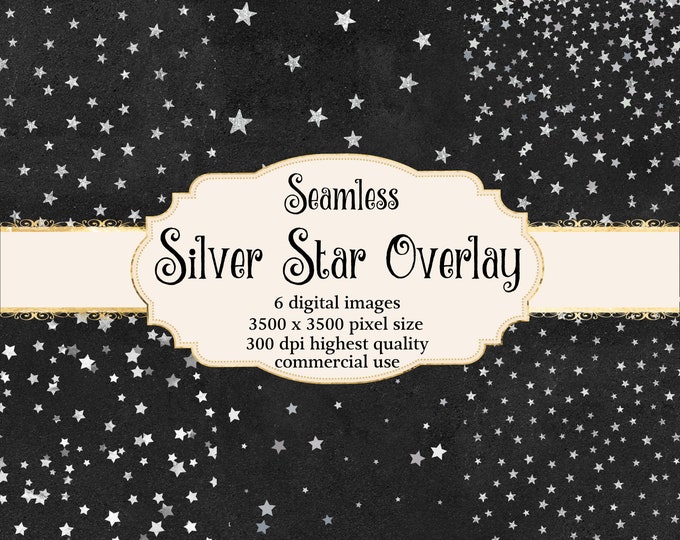 Seamless Silver Star Overlays, Starry Night Star Patterns in PNG Format ...