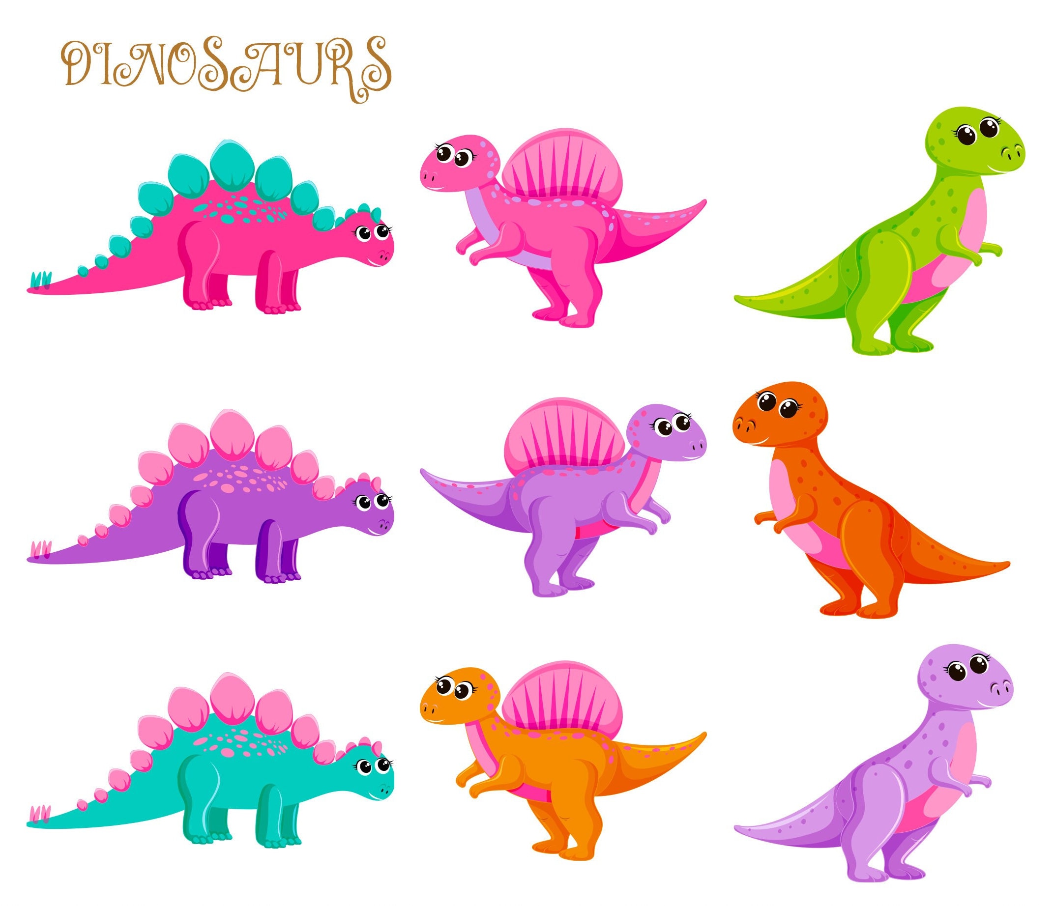 Dinosaur Clipart Dinosaurs for Girls Clip Art Girly Dinosaurs Digital ...