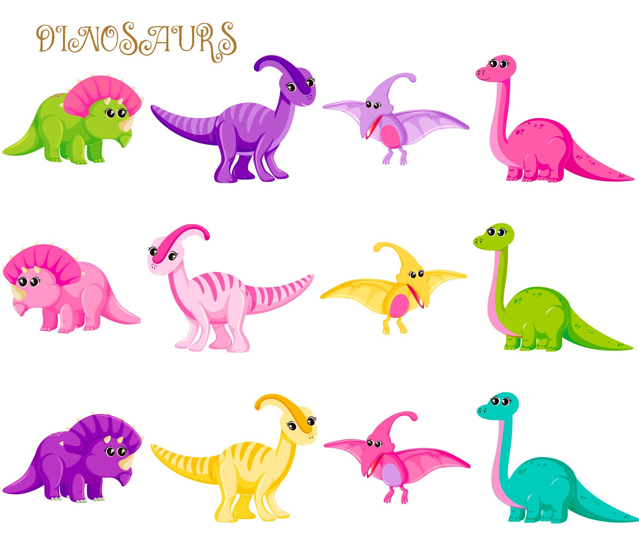 Dinosaur Clipart Dinosaurs for Girls Clip Art Girly Dinosaurs Digital ...