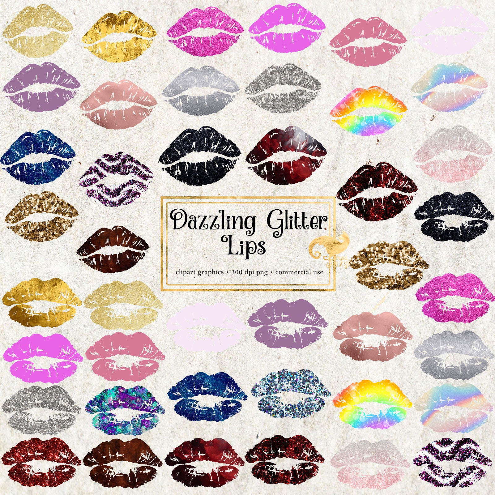 Dazzling Lips Graphic, Gold Glitter, Kiss Lips, Clip Art, Rose Gold ...