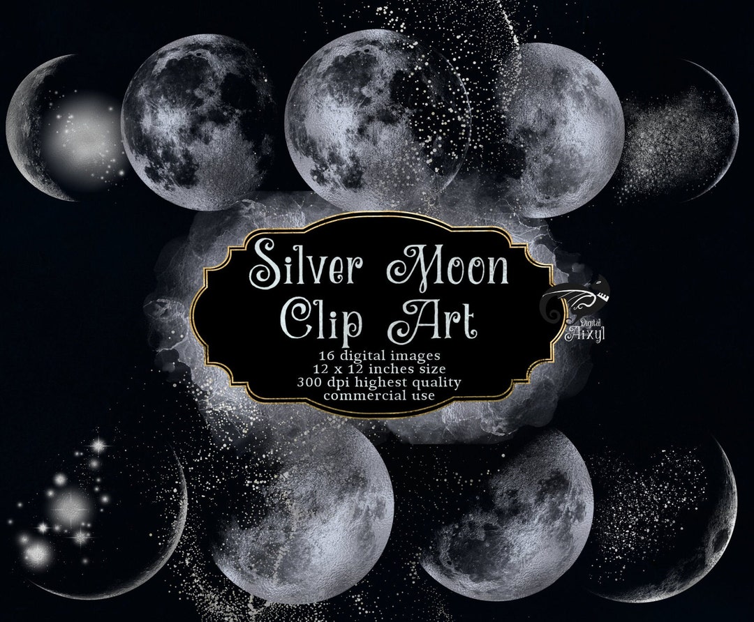 Silver Foil Moon Phases Clipart, Galaxy Dust,design Elements,graphics ...