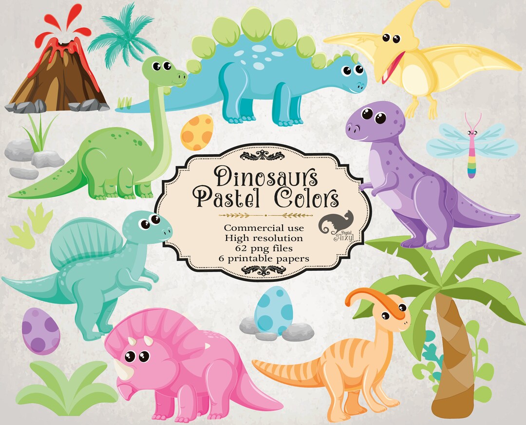 Baby Dinosaurs Clip Art Pastel Colors Clipart and Digital Paper Set ...