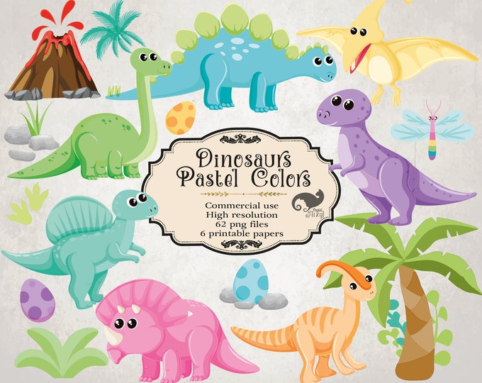 Baby Dinosaurs Clip Art Pastel Colors Clipart and Digital paper set ...