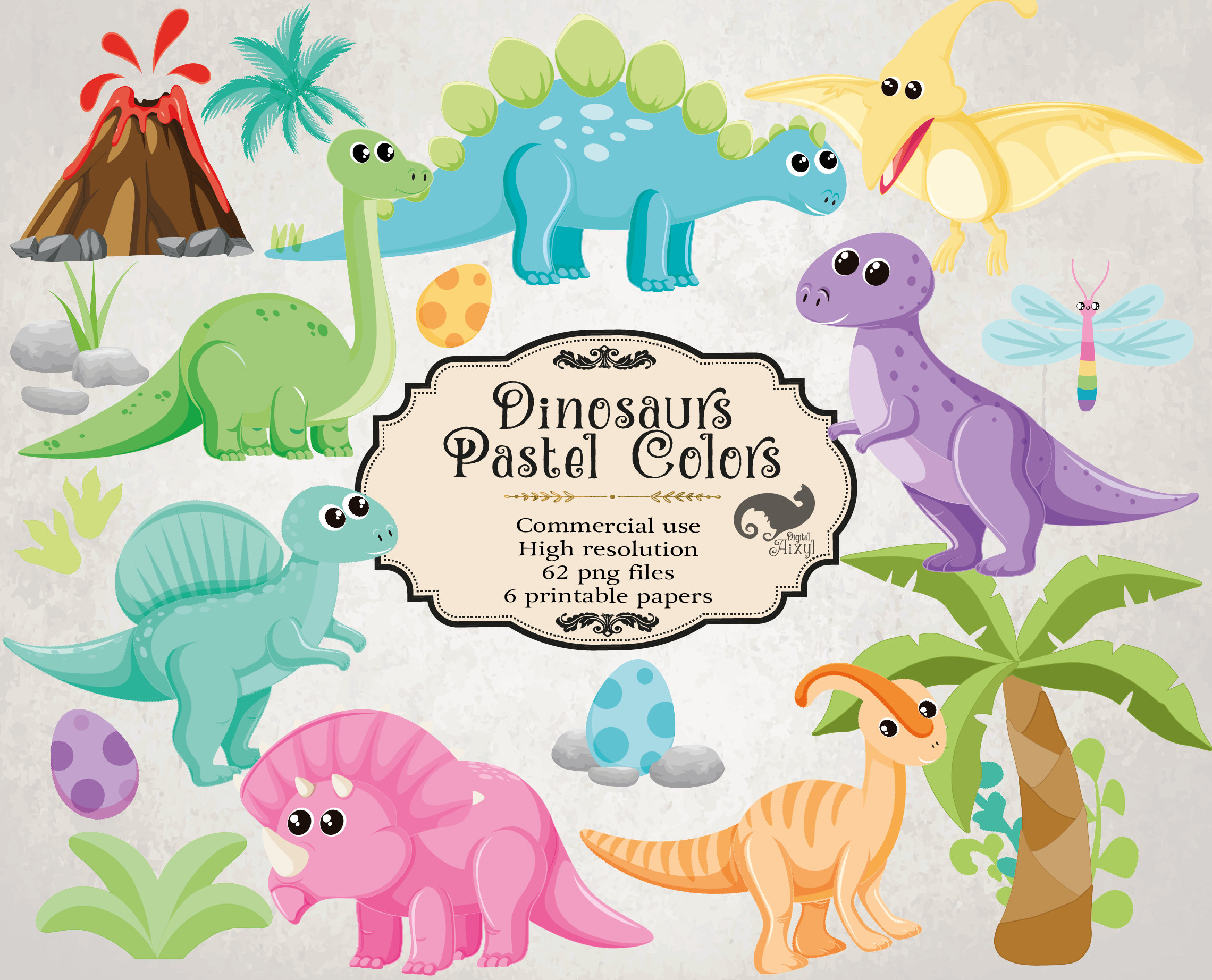 Baby Dinosaurs Clip Art Pastel Colors Clipart and Digital Paper Set ...
