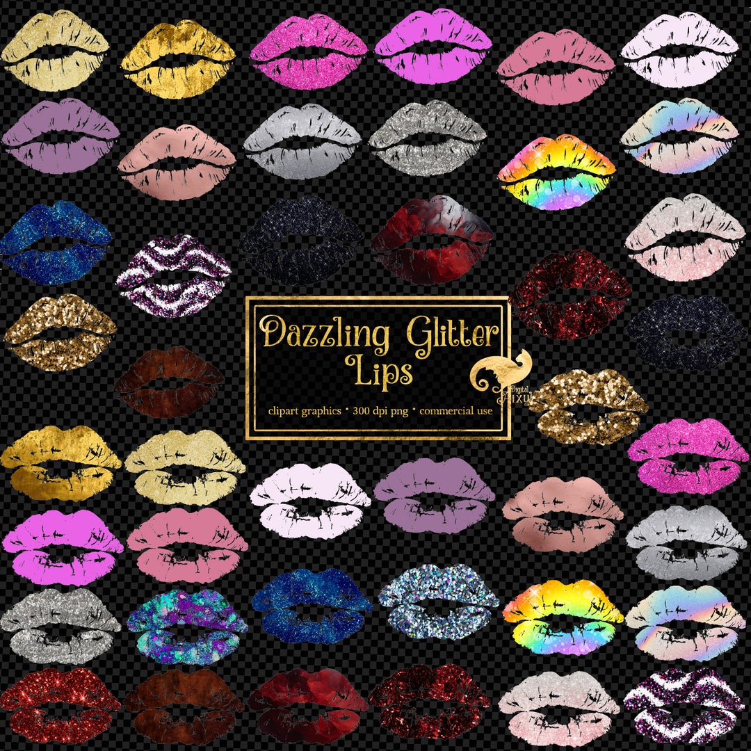 Dazzling Lips Graphic, Gold Glitter, Kiss Lips, Clip Art, Rose Gold ...
