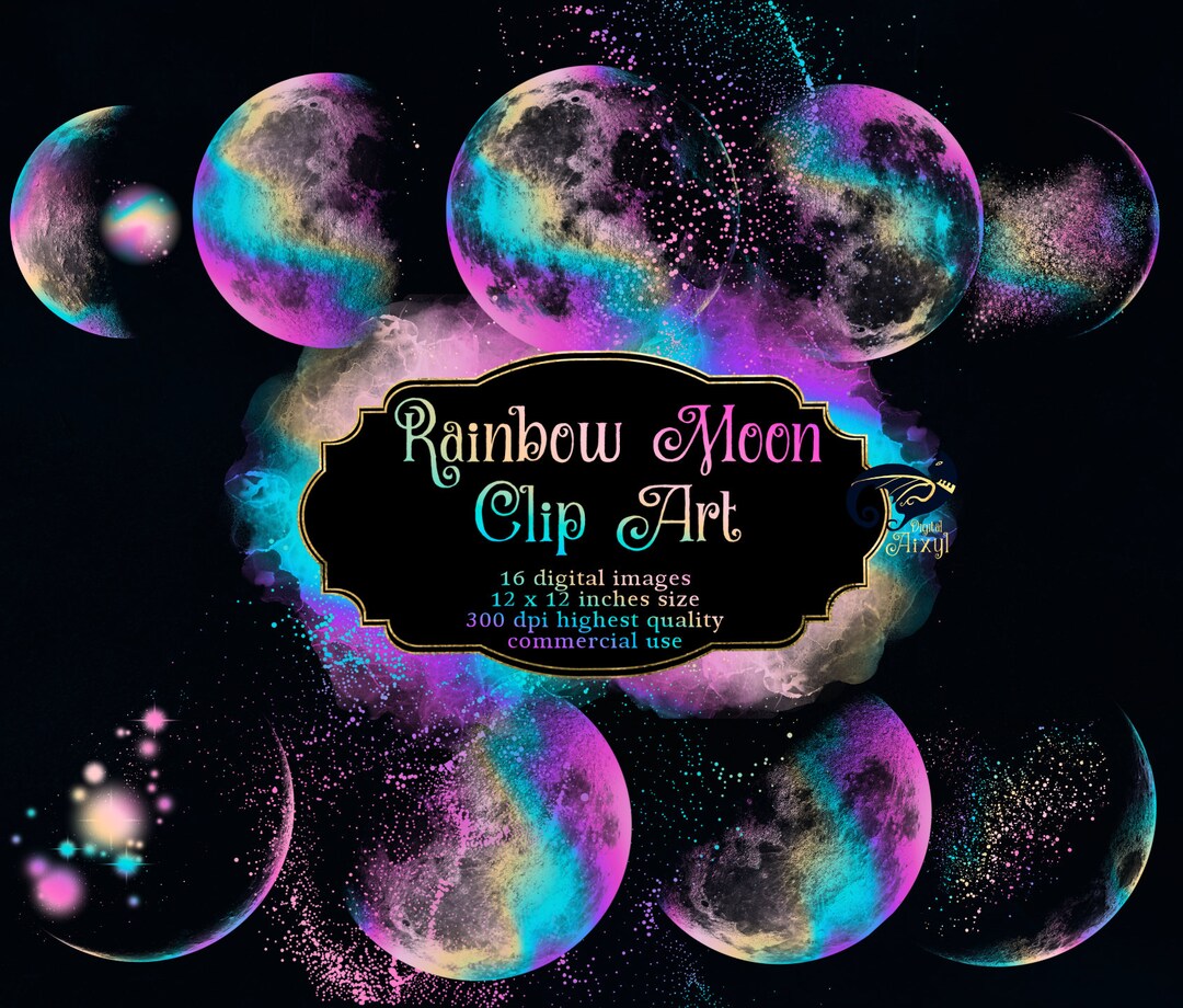 Rainbow Foil Moon Phases Clipart,galaxy Dust,design Elements,graphics ...