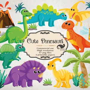 Dinosaur Clipart DINOSAURS Clipart and Digital Paper Set Cute Dinosaur ...