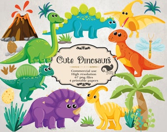 Dinosaur Clipart Set, Cute Dinosaur Illustrations, T-rex Clip Art ...