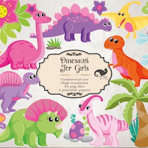 Dinosaur Clipart Dinosaurs for Girls Clip Art Girly Dinosaurs Digital ...