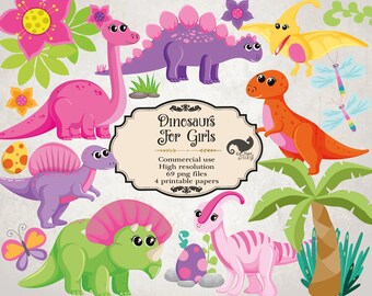 Buy Dinosaur Clipart Dinosaurs for Girls Clip Art Girly Dinosaurs ...
