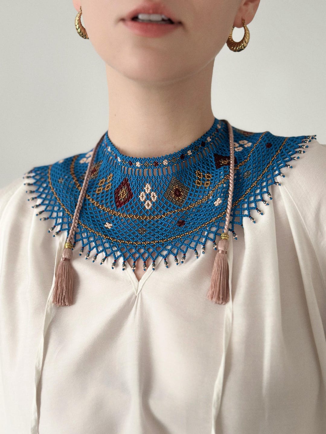Blue Collar Ukrainian Beaded Necklace Kryza Sylianka Handmade Silyanka ...