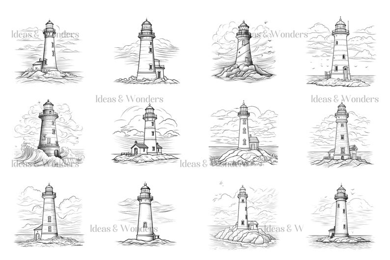 Lighthouse Procreate Stamps: Nautical Landscape Brushes (100) (digital Product) - Etsy