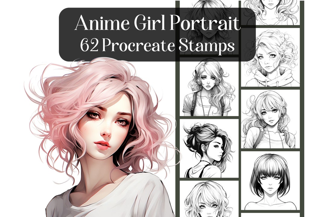 Anime Girl Portrait Procreate Stamps, 62 Procreate Stamp Brushes ...