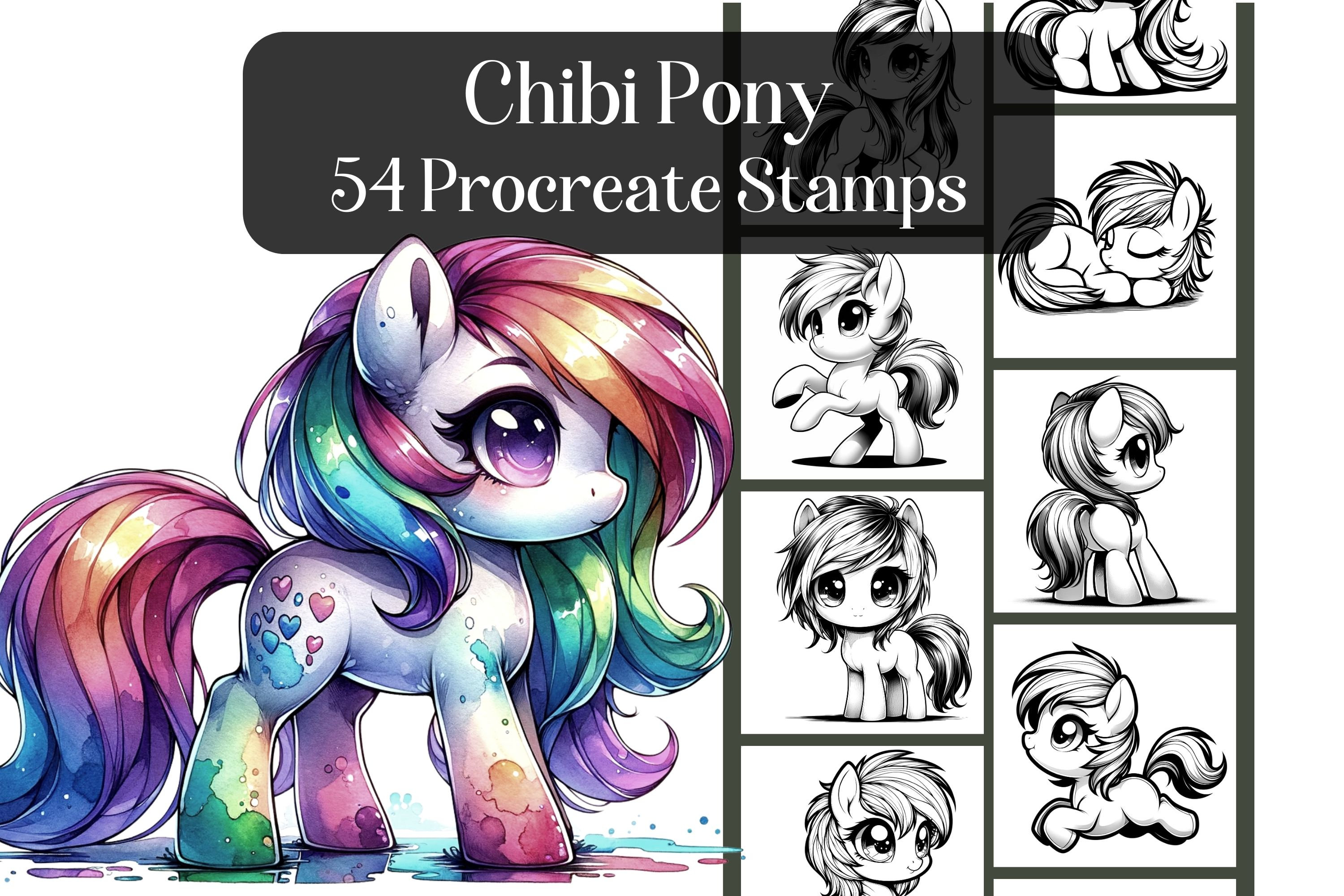 Chibi Pony Procreate Stamp Brushes, Kawaii Pony, Cute Horse Stamps ...